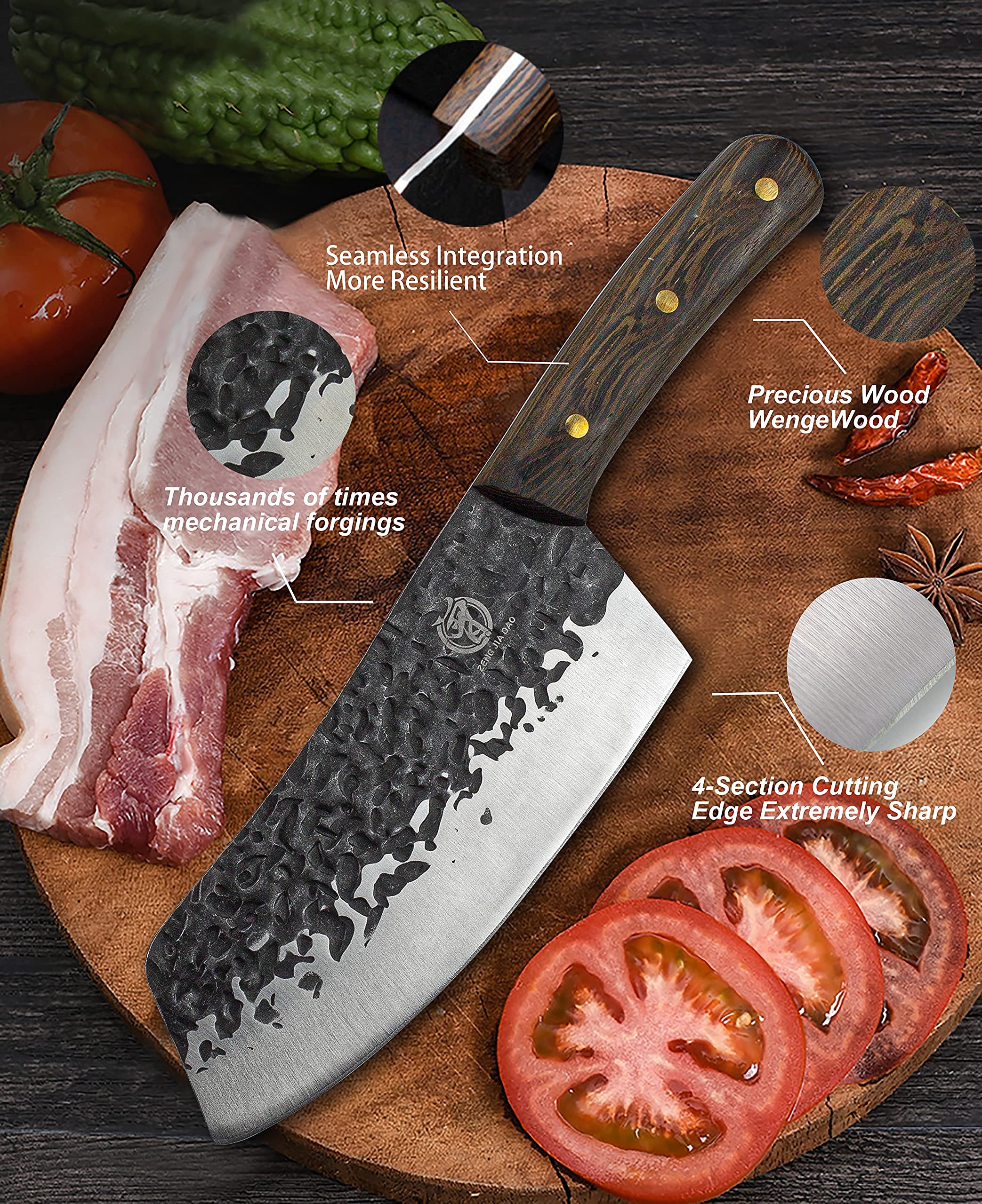 ZENG JIA DAO Bolster Boning Knife Fillet Knife with Sheath 7 inch Forged HC Steel Blade for Beaf and Turkey Deboning Filleting, and Trimming with Gift Box Meat Cleaver For Kitchen Outdoor BBQ Camping