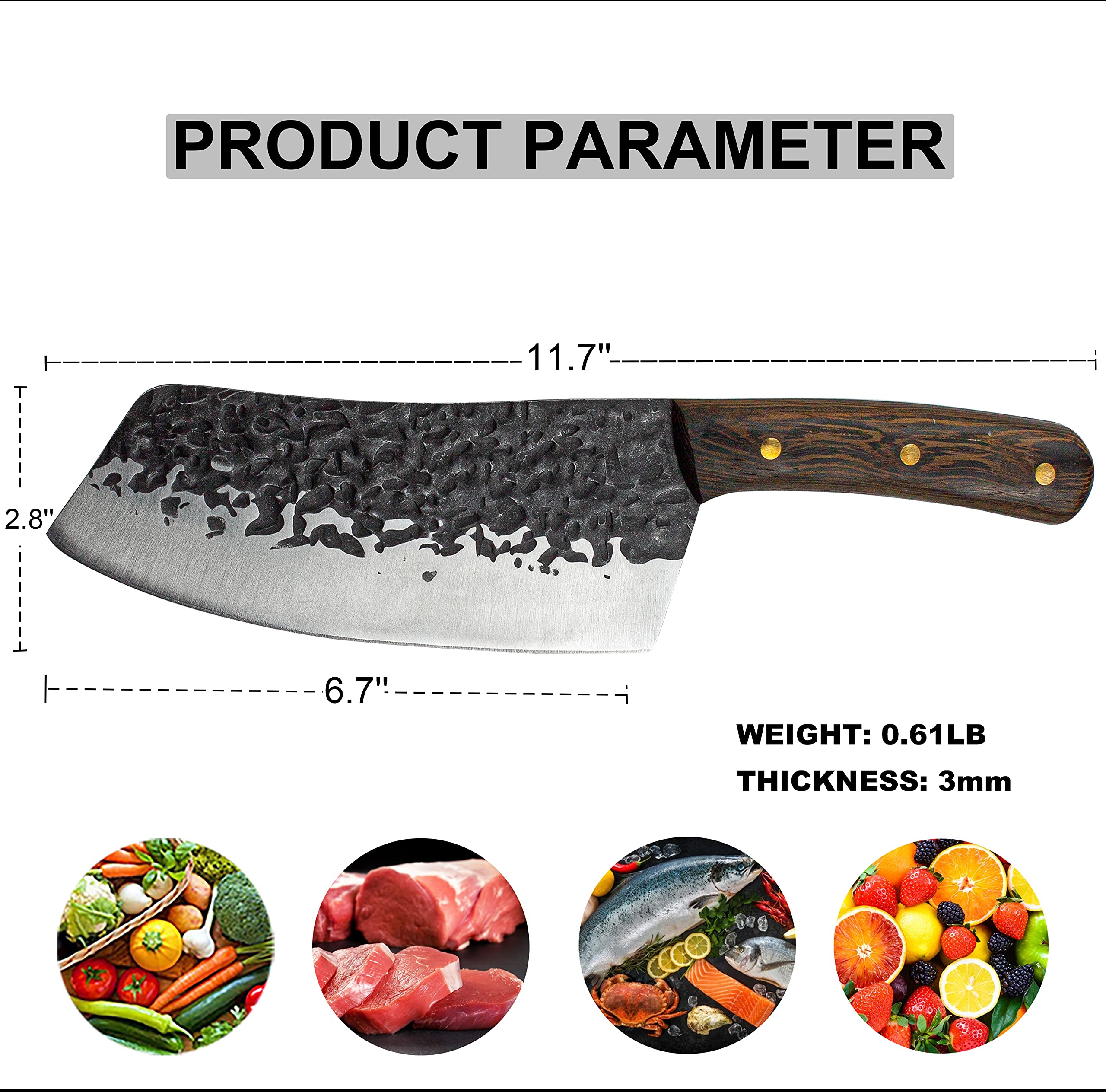 ZENG JIA DAO Bolster Boning Knife Fillet Knife with Sheath 7 inch Forged HC Steel Blade for Beaf and Turkey Deboning Filleting, and Trimming with Gift Box Meat Cleaver For Kitchen Outdoor BBQ Camping