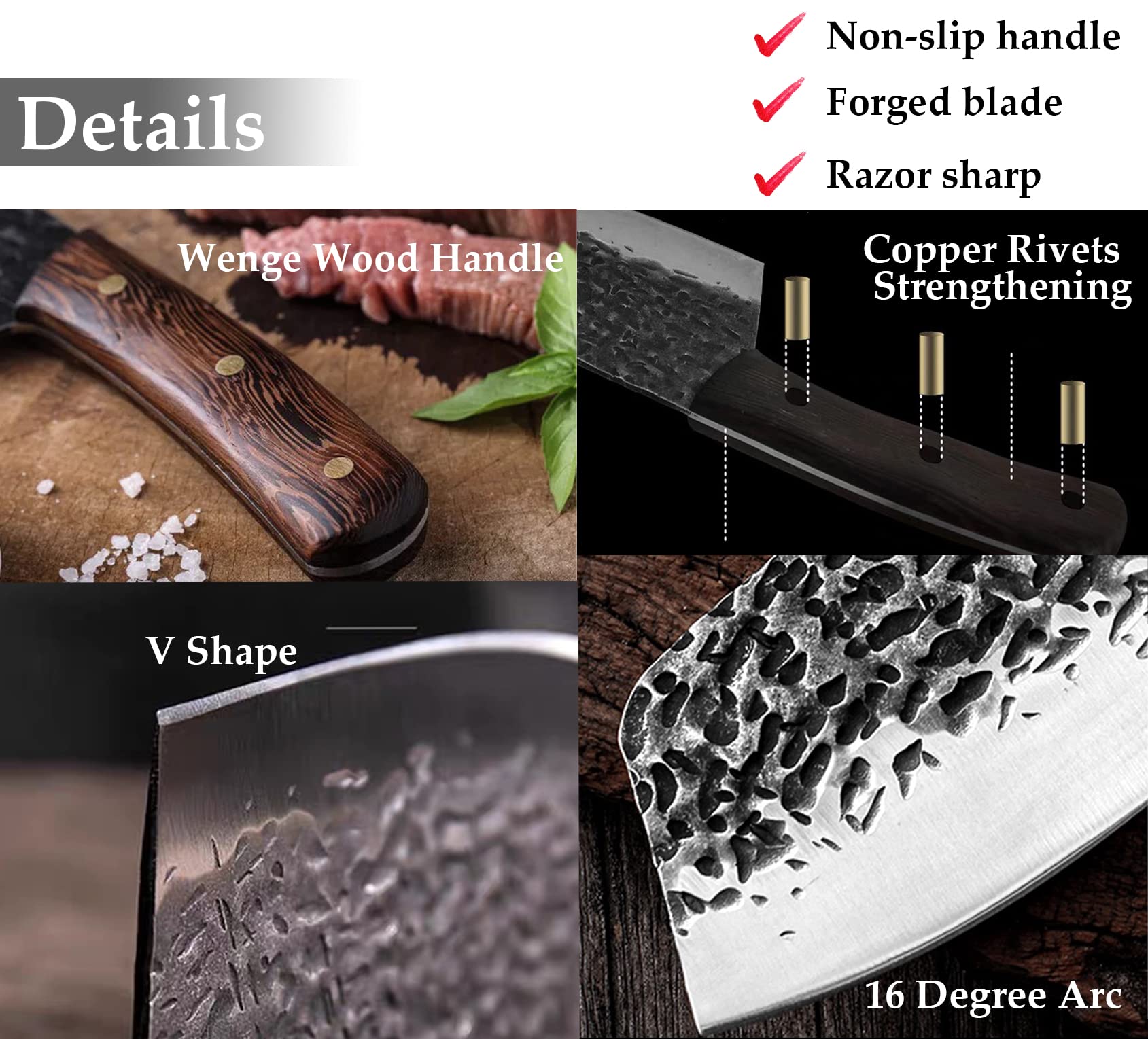 ZENG JIA DAO Bolster Boning Knife Fillet Knife with Sheath 7 inch Forged HC Steel Blade for Beaf and Turkey Deboning Filleting, and Trimming with Gift Box Meat Cleaver For Kitchen Outdoor BBQ Camping