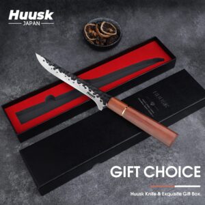 Huusk Boning Knife for Meat Cutting, 7 Inch Fillet Knife Hand Forged Carbon Steel Butcher Knife, Brisket Trimming Knife for Meat and Poultry Fish with Rosewood Handle Gift Box