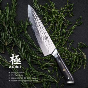 KYOKU 3.5" Paring Knife + 8'' Professional Chef Knife + 8'' Serrated Bread Knife - Shogun Series - Japanese VG10 Steel Core Forged Damascus Blade