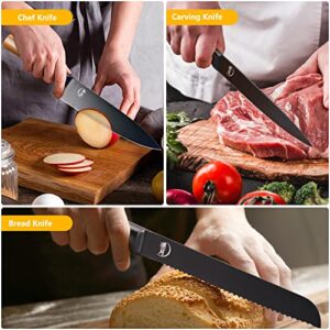 Knife Set, RITSU 7 Pieces Kitchen Knife Set with Block - Ultra Sharp Professional Chef Knife Set with Black Non-stick Coating Blade