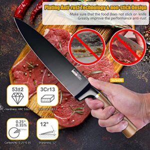 Knife Set, RITSU 7 Pieces Kitchen Knife Set with Block - Ultra Sharp Professional Chef Knife Set with Black Non-stick Coating Blade