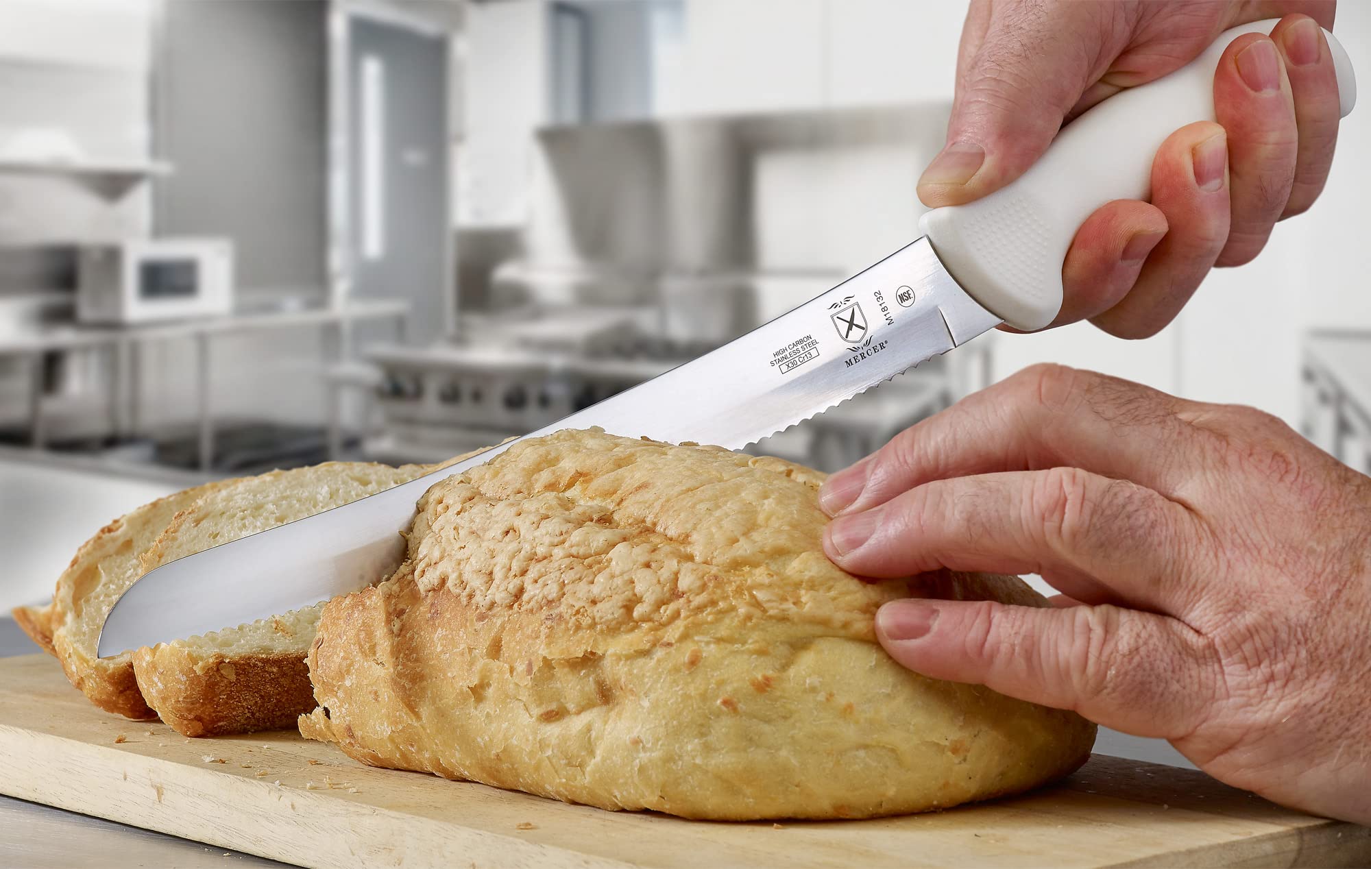 Mercer Culinary Ultimate White 10" Curved Wavy Edge Bread Knife, White