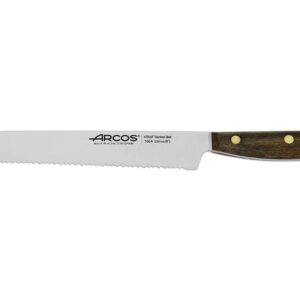 ARCOS Bread Knife 8 Inch Nitrum Stainless Steel and 200 mm blade. Obtain a great variety of cuts for your food. Ideal knife for daily domestic use. Series Nordika. Color Brown.