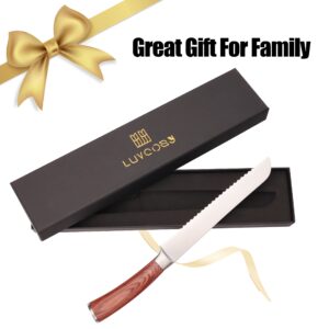 LUVCOSY Bread Knife, 8 Inch Serrated Bread Knife with Ergonomic Pakkawood Handle, Stainless Steel Bread Cutter with Gift Box, Razor Sharp Bread Slicer for Homemade Crusty Bread/Baguette/Pastrie