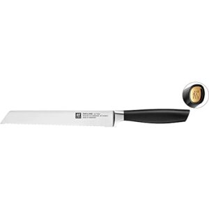 zwilling all star 8-inch bread knife, cake knife razor-sharp german knife, made in company-owned german factory with special formula steel perfected for almost 300 years, gold polished end cap