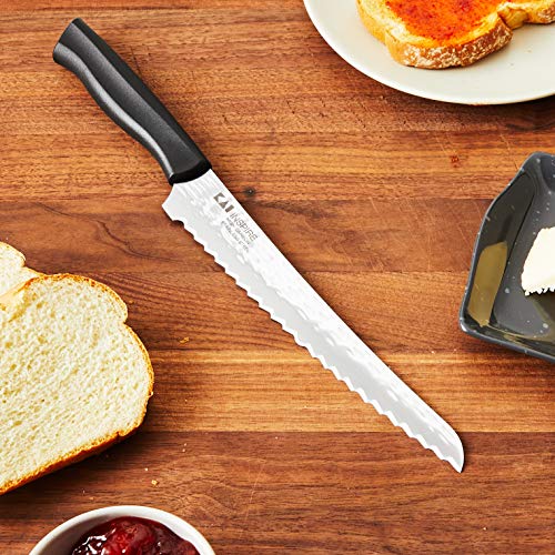 Kai Inspire Bread Knife, 9 Inch blade with Hammered Finish, , Silver