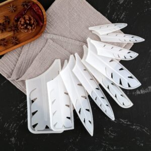 XYJ 9pcs Plastic Knife Edge Guards Knife Sheath Universal Knife Blade Guards Protectors for Paring Utility Santoku Nakiri Bread Carving Chef Knife Cover Sleeves(Knives Not Included) (White)