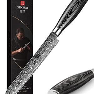 XINZUO 8 Inch Bread Knife High Carbon 67 Layer Japanese VG10 Damascus Super Steel Kitchen Knife Professional Chef's Knife with Pakkawood Handle - Ya Series