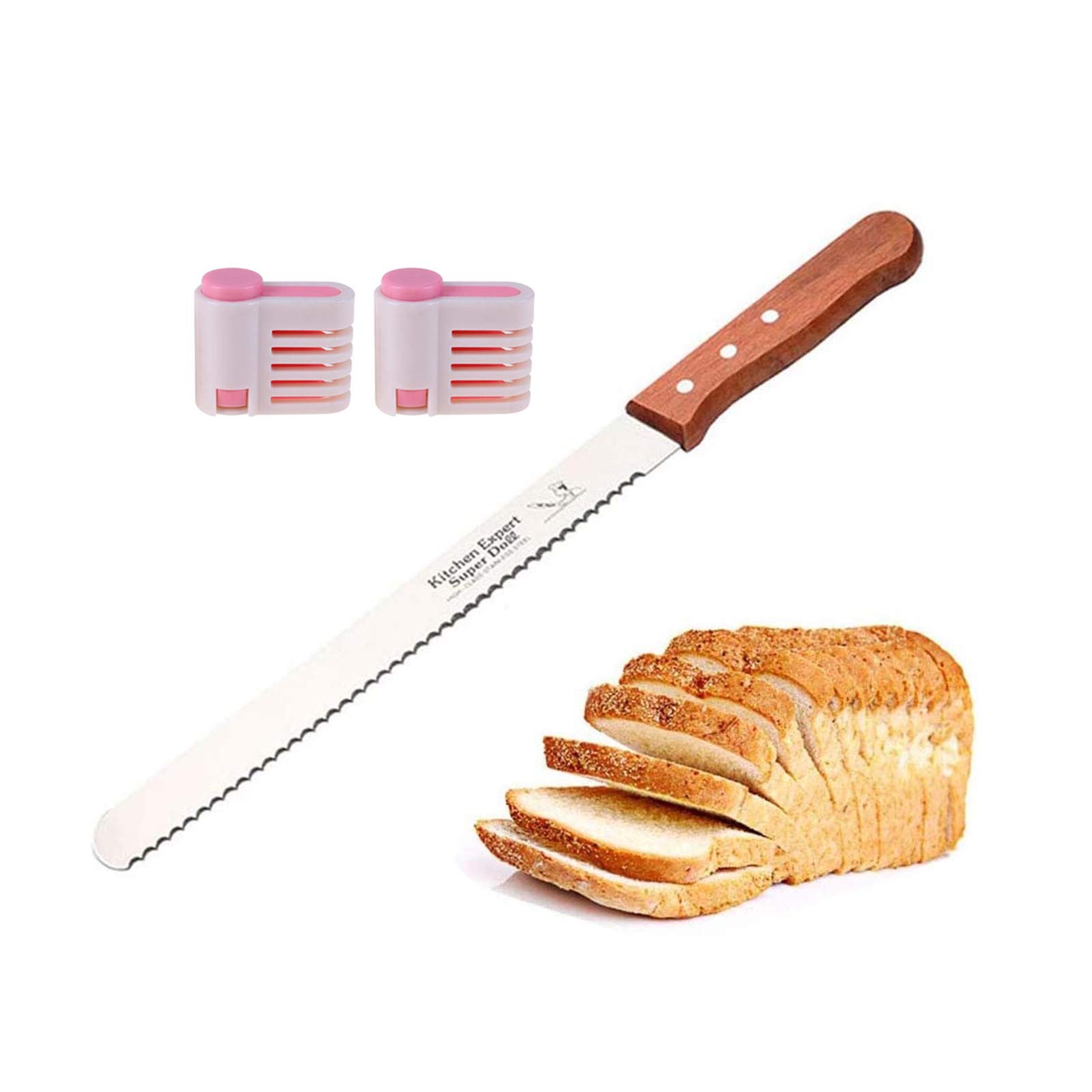 Bread Knife Bread Slicer Stainless Steel 12inch Serrated Bread Knife with 2Pcs fix Cake Knife Food Grade Plastic 5 Layers Separator for Toast Slicer Cake Decorating Tools