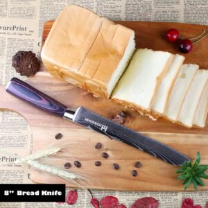 Howashin 8 inch Bread Knife Sharp Professional Cake Knife German High Carbon Kitchen Knife Ergonomic Colour Wood Handle With Christmas Gift Box