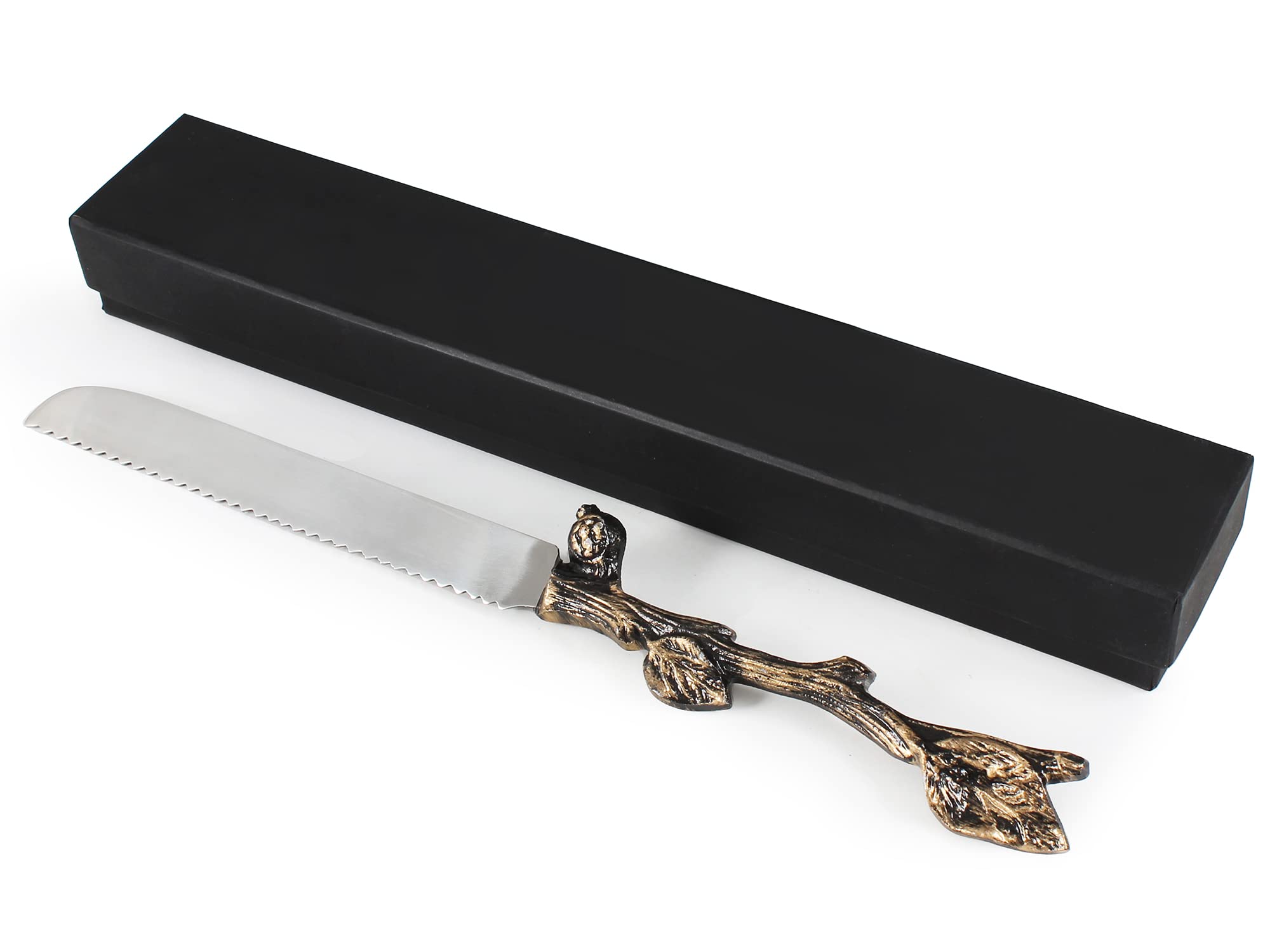 Elegant Decorative Shabbat Stainless Steel Challah Knife with Pomegranate Branch Design Handle in a Gift Box - Artistic Shabbos Bread Knife For Yom Tov - Judaica Gifts By Zion Judaica