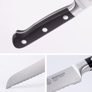 Messermeister Meridian Elite 9” Scalloped Bread Knife - Fine German Steel Alloy Blade - Rust Resistant & Easy to Maintain