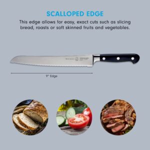 Messermeister Meridian Elite 9” Scalloped Bread Knife - Fine German Steel Alloy Blade - Rust Resistant & Easy to Maintain