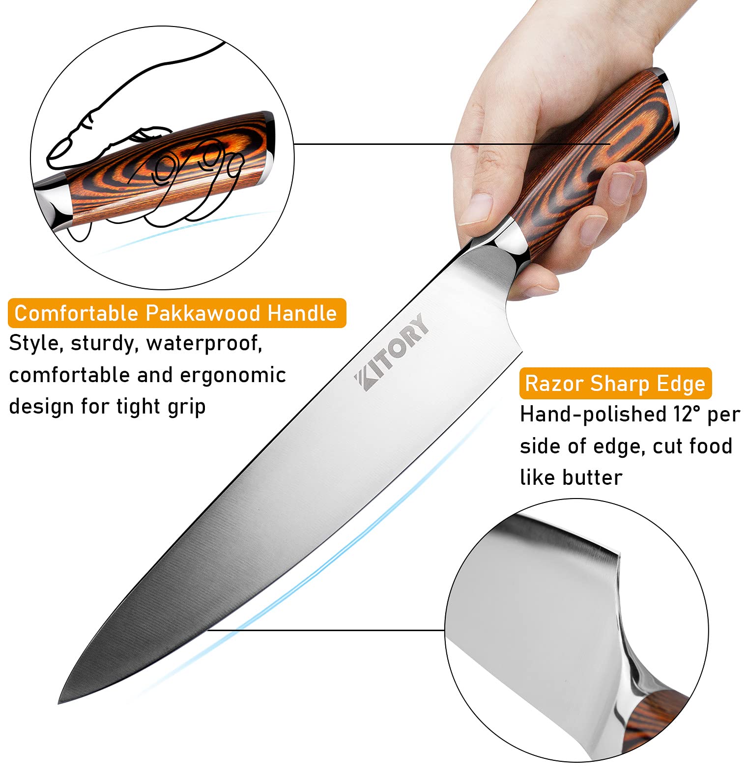 Kitory Chef Knife 8 Inch, Sharp Kitchen Knife German High Carbon Stainless Steel French Knife, 2023 Gifts For Women and Men