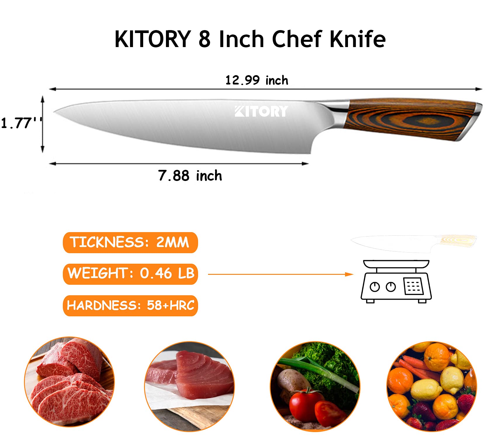 Kitory Chef Knife 8 Inch, Sharp Kitchen Knife German High Carbon Stainless Steel French Knife, 2023 Gifts For Women and Men