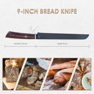 LASTOOLS 9 Inches Bread Knife Serrated Edge, Birthday Cake Knife Gift Box Package High Carbon Stainless Steel Forged Cutter for Homemade Crusty Bread