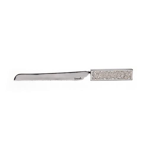 Emanuel Yair Challah Bread Knife for Shabbat and Yom Tov | Ceramic Filigree Decorated Handle (White NSR-1)