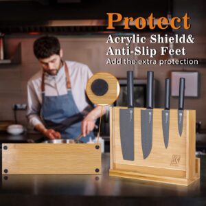 Double-Sided Magnetic Knife Block(Natural Bamboo),Knife Holder,Knife Block with Strong Magnets,Cutlery Display Stand and Storage Rack,Large Capacity, Strongly Magnetic (38 cm/14.9 in)