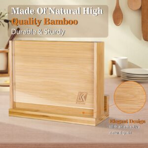 Double-Sided Magnetic Knife Block(Natural Bamboo),Knife Holder,Knife Block with Strong Magnets,Cutlery Display Stand and Storage Rack,Large Capacity, Strongly Magnetic (38 cm/14.9 in)