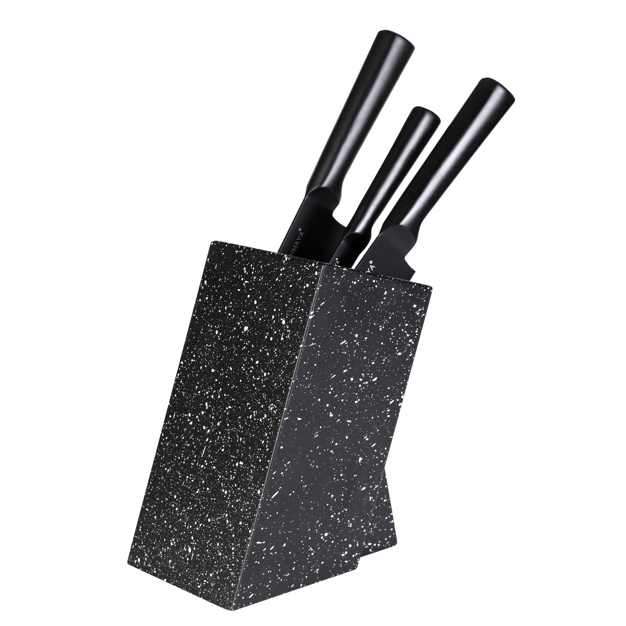 Knife Block, Universal Kitchen Knife Holder Set, Storage Up to 6 Pieces Large and Small Knives With Washable Flex Rods, Multifunctional Organizer For Knives (Black White Speckled)