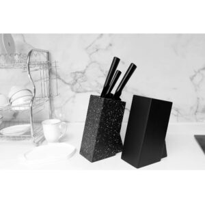 Knife Block, Universal Kitchen Knife Holder Set, Storage Up to 6 Pieces Large and Small Knives With Washable Flex Rods, Multifunctional Organizer For Knives (Black White Speckled)