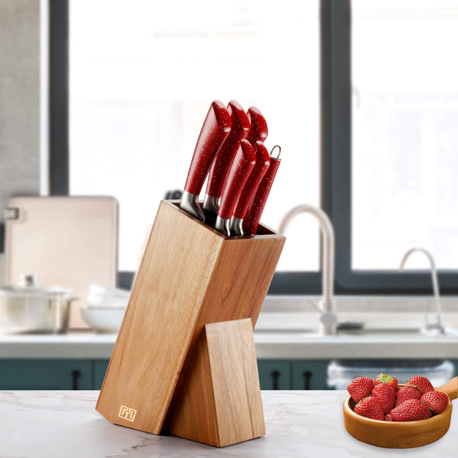 HomeEase Wood Universal Knife Block, Storage Holder Organizer, Easy to Clean Removable Plastic Rods