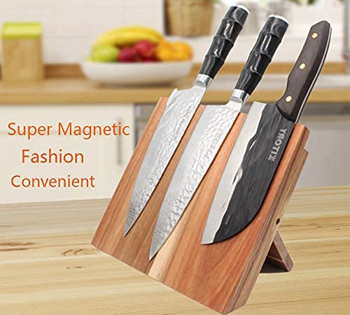 Kitory Foldable Knife Stand Magnetic Knife Block Acacia Wood Knife Storage Board Kitchen Knives Holder Wooden Cutlery Display Stand Storage Rack, 2024 Gifts For Women and Men