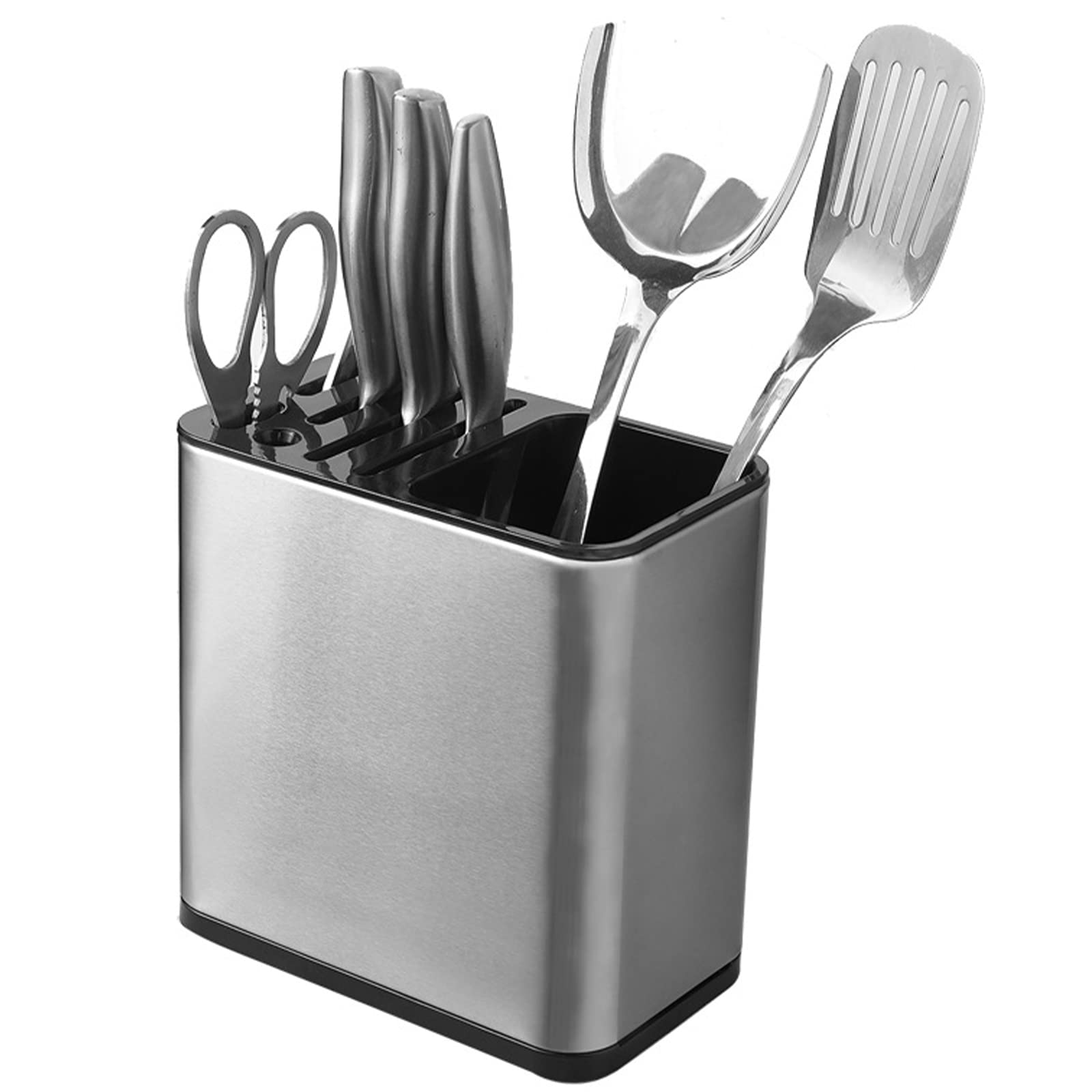 Wotermly Knife Block,Kitchen Universal Knife Holder without Knives, Stainless Steel Utensil Holders Space Saver Multi-function Knife Utensil Organizer, Detachable Knife Storage with Scissors Slot