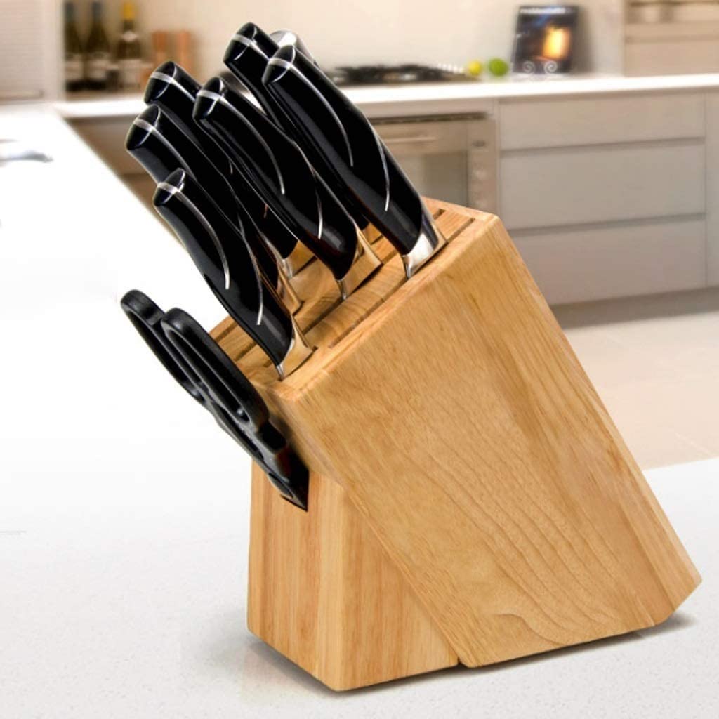 AQUETI Knife Block Functional Universal Beech Knife Rack Block Storage Organizer Knife Holder Restaurant Kitchen Knife Holder Knife Storage