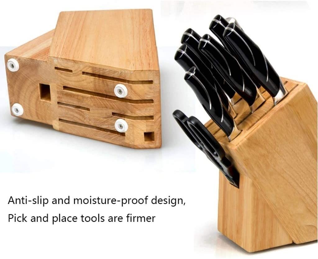 AQUETI Knife Block Functional Universal Beech Knife Rack Block Storage Organizer Knife Holder Restaurant Kitchen Knife Holder Knife Storage