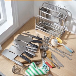 Allvin Knife Holder and Cutting Board Holder,Stainless Steel Material,This Kitchen Utensil Organizer is Perfect for Storing Your Knives, Cutting Boards, Chopsticks, Spoons, and Forks Etc (Black)