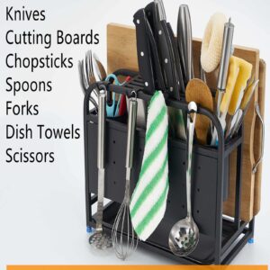 Allvin Knife Holder and Cutting Board Holder,Stainless Steel Material,This Kitchen Utensil Organizer is Perfect for Storing Your Knives, Cutting Boards, Chopsticks, Spoons, and Forks Etc (Black)