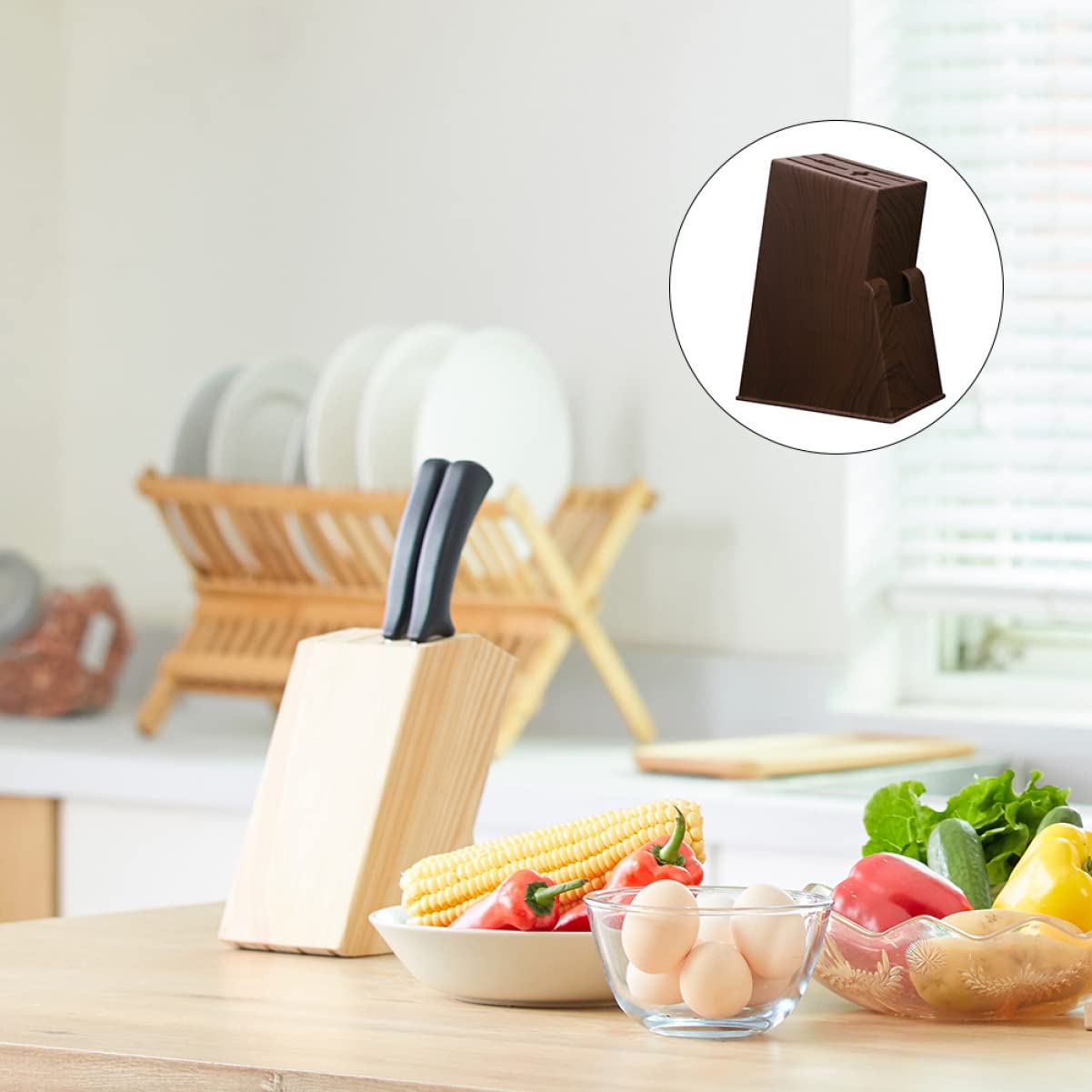 Mobestech Dinnerware 1pc Wood for Pattern Shelf Sharpening Cutlery Household Cutter Block Stable Rack Wooden Imitation Storage Kitchen Home Grain Organizer Desktop Holder Blocks Utensils