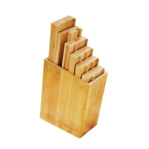 kitalma 16 slot universal knife block - large bamboo knife block without knives, countertop butcher block knife holder - washable & removable blocks - space saving customizable cutlery organizer.