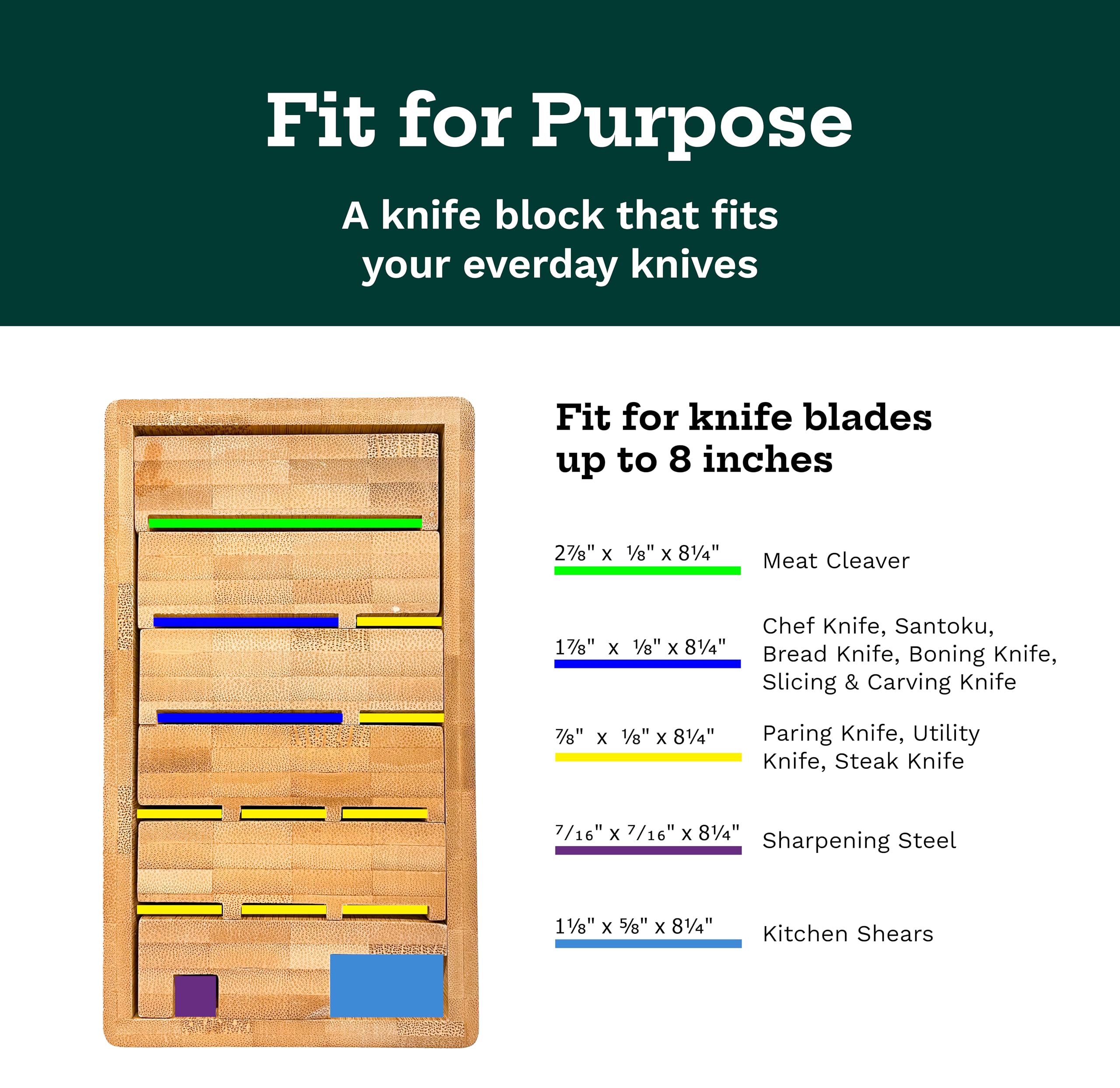 Kitalma 16 Slot Universal Knife Block - Large Bamboo Knife Block without Knives, Countertop Butcher Block Knife Holder - Washable & Removable Blocks - Space Saving Customizable Cutlery Organizer.