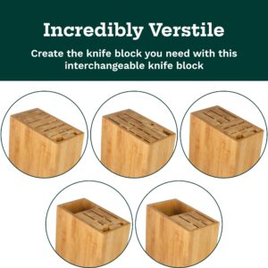 Kitalma 16 Slot Universal Knife Block - Large Bamboo Knife Block without Knives, Countertop Butcher Block Knife Holder - Washable & Removable Blocks - Space Saving Customizable Cutlery Organizer.