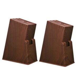 honmeet 2pcs knife block countertop butcher block tools storage shelf wood knife holder kitchen knife storage holder knives organizer block