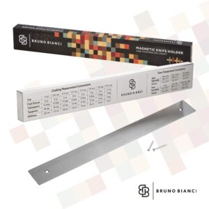 Bruno Bianci Magnetic Knife Strip ​with​ Cooking Conversion Charts ​-16 Inch ​Premium Wall-Mounted Knives Organizer, Space-Saving Kitchen Utensil Holder ​for Home Cooks and Master Chefs