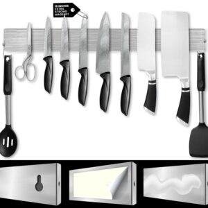 Homefer Magnetic Knife Holder for Wall - 15.7 inches - Stainless Steel Multifunctional Magnetic Strip for Organizing Kitchen Utensils - Glue, 2 Side Hooks & Foam Adhesive Strip Included - No Drilling!