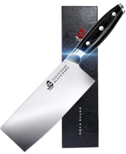 tuo cleaver knife - 7 inch vegetable meat cleaver knife - chinese cleaver - german hc steel - full tang pakkawood handle - black hawk series with gift box