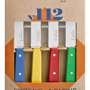 Opinel No. 112 Paring Knives Box Set, 4 Piece Paring Knife Set, High Carbon Steel for Chopping, Peeling, Slicing, Trimming, Painted Hornbeam Handles, Made in France (Classic), One Size, (001233)