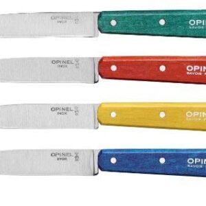 Opinel No. 112 Paring Knives Box Set, 4 Piece Paring Knife Set, High Carbon Steel for Chopping, Peeling, Slicing, Trimming, Painted Hornbeam Handles, Made in France (Classic), One Size, (001233)