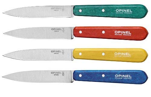 Opinel No. 112 Paring Knives Box Set, 4 Piece Paring Knife Set, High Carbon Steel for Chopping, Peeling, Slicing, Trimming, Painted Hornbeam Handles, Made in France (Classic), One Size, (001233)