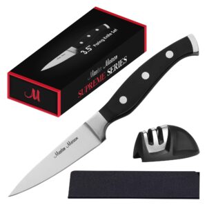 master maison 3.5" professional german stainless steel paring knife set w/dual sharpener & edge guard - peeling chef kitchen set - kitchen pairing knives - ultimate, sharp blade kitchen prep knives