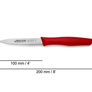 ARCOS 3 Pieces Paring Knife Set. 3 Peeling Knives of Stainless Steel and Ergonomic Polypropylene Handle for Cutting Fruits, Vegetables and Tubers. Series Nova. Color Red