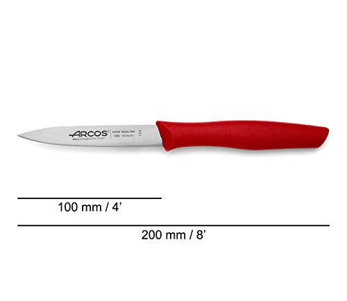 ARCOS 3 Pieces Paring Knife Set. 3 Peeling Knives of Stainless Steel and Ergonomic Polypropylene Handle for Cutting Fruits, Vegetables and Tubers. Series Nova. Color Red