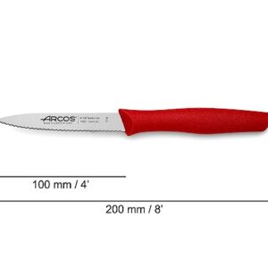 ARCOS 3 Pieces Paring Knife Set. 3 Peeling Knives of Stainless Steel and Ergonomic Polypropylene Handle for Cutting Fruits, Vegetables and Tubers. Series Nova. Color Red