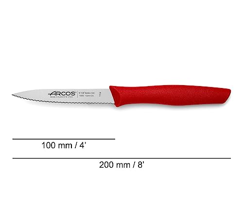 ARCOS 3 Pieces Paring Knife Set. 3 Peeling Knives of Stainless Steel and Ergonomic Polypropylene Handle for Cutting Fruits, Vegetables and Tubers. Series Nova. Color Red